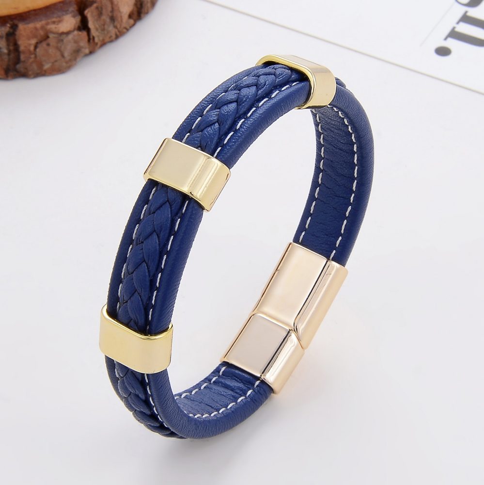 Men's Braided Leather Bracelet with Metal Accents - Grandio.uno